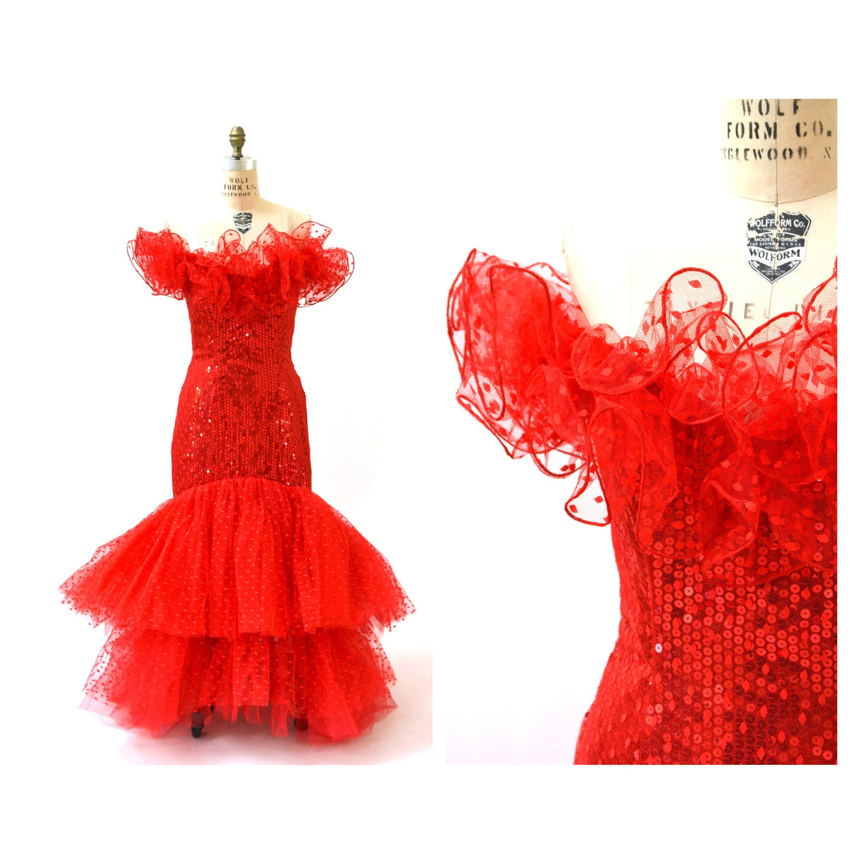 80s Prom Dress Red Sequin Gown Medium Large// Vintage 80s Red Sequin S ...